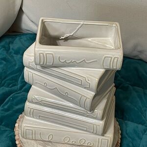 Accents | White Ceramic Book Stack Vase Viral Htf | Poshmark
